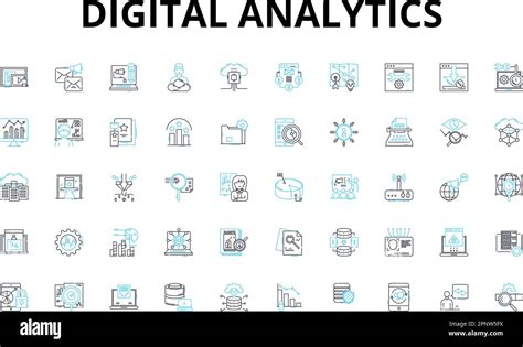Digital Analytics Linear Icons Set Metrics Insights Attribution