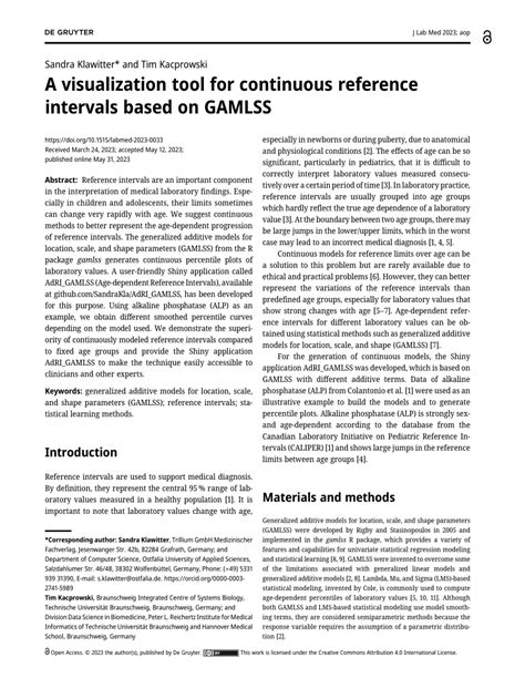 Pdf A Visualization Tool For Continuous Reference Intervals Based On