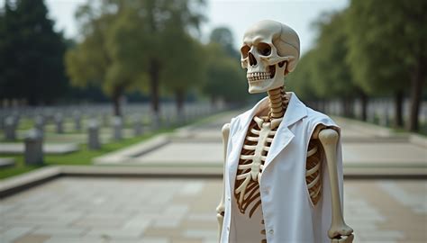 Human Skeleton In Lab Coat At Cemetery Stable Diffusion Online
