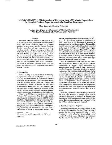 Pdf Exorcism Mv 2 Minimization Of Exclusive Sum Of Products