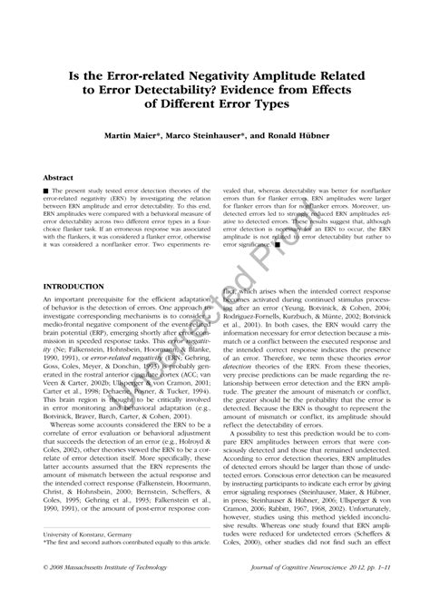 Pdf Is The Error Related Negativity Amplitude Related To Error