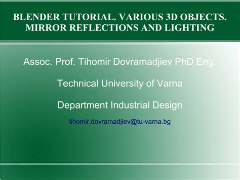 Pdf Blender Tutorial Various 3d Objects Mirror Reflections And Lighting