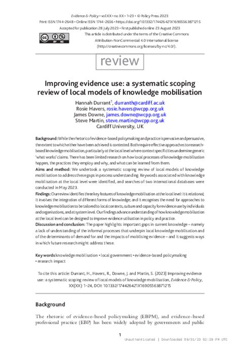 Pdf Improving Evidence Use A Systematic Scoping Review Of Local