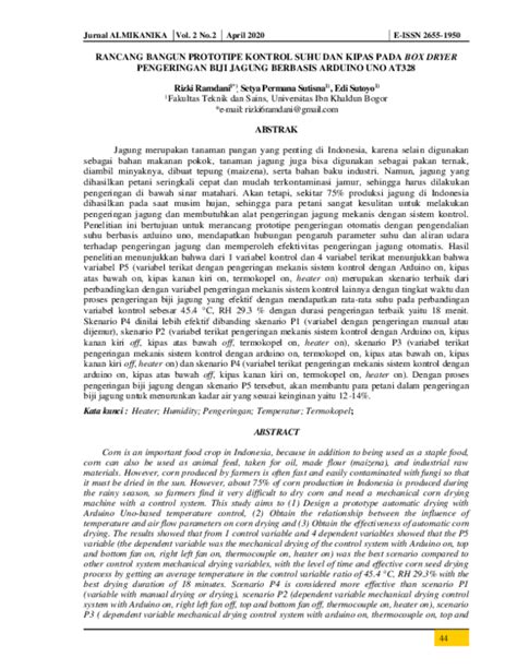 Pdf Rancang Bangun Prototipe Kontrol Suhu Dan Kipas Pada Box Dryer Pengeringan Biji Jagung