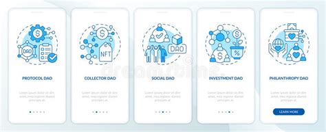 Types Of Daos Blue Onboarding Mobile App Screen Stock Illustration