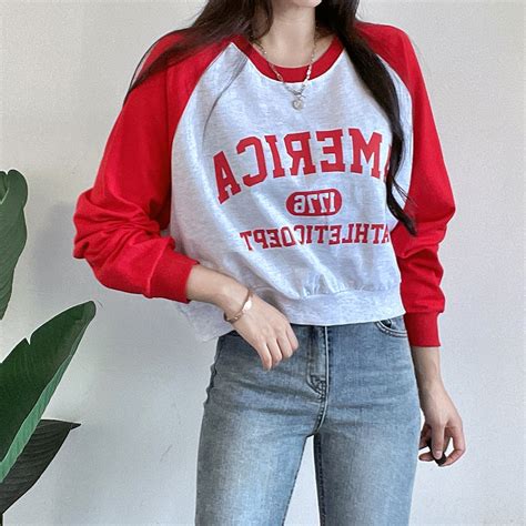 색감굿 귀요미 배색 코튼 나그랑 크롭 맨투맨