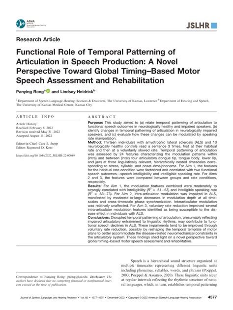 Functional Role Of Temporal Patterning Of Articulation In Speech