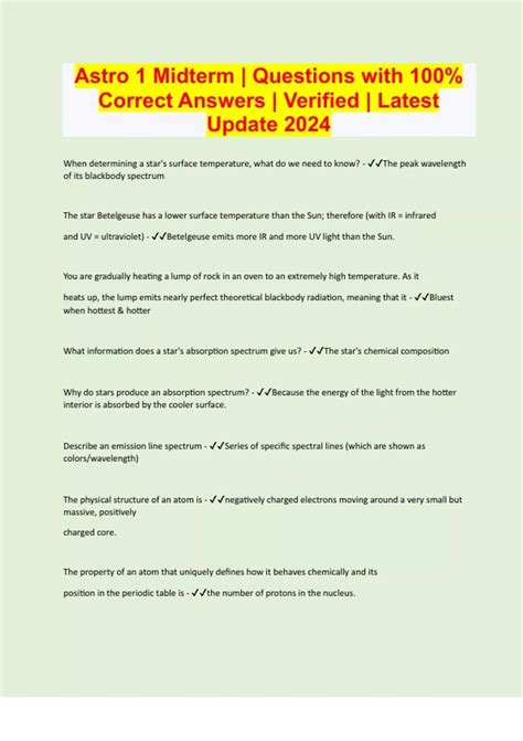 Astro 1 Midterm Questions With 100 Correct Answers Verified Latest Update 2024 Astro 1