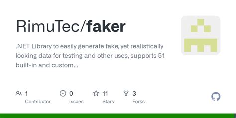 GitHub RimuTec Faker NET Library To Easily Generate Fake Yet Realistically Looking Data For