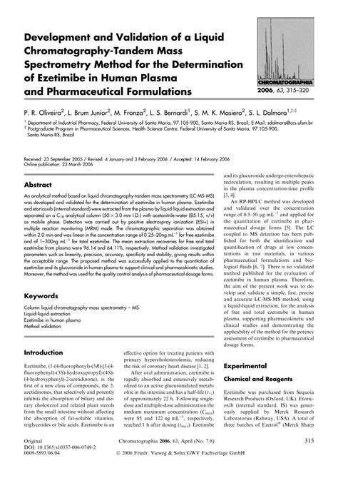 Pdf Development And Validation Of A Liquid Chromatography Tandem Mass