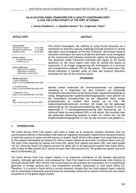 Pdf An Allocation Model Framework For A Capacity Constrained Port A Case For Citrus Exports
