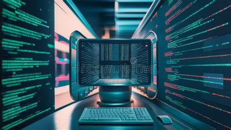 A Computer Monitor Sitting On A Desk Next To Keyboard And Mouse Ai