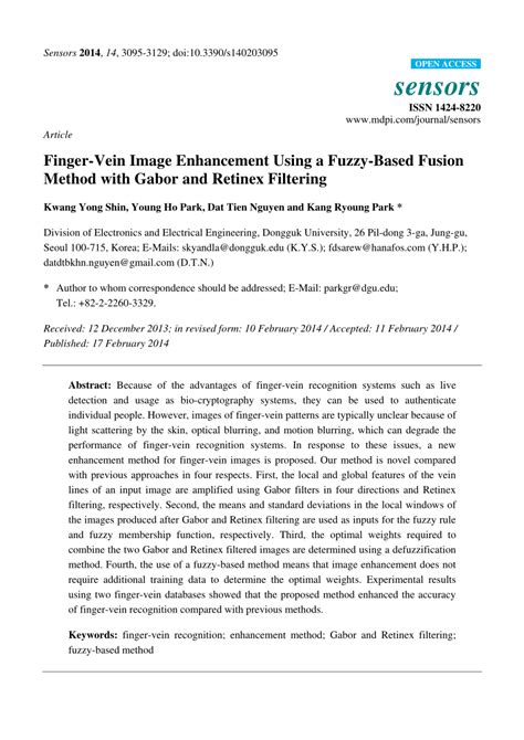 pdf finger vein image enhancement using a fuzzy based fusion method