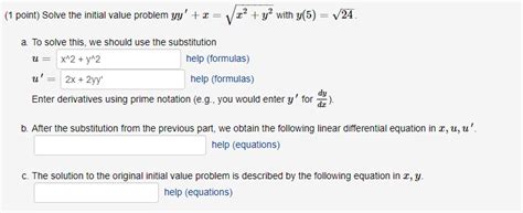 solved 1 point solve the initial value problem yy z x2
