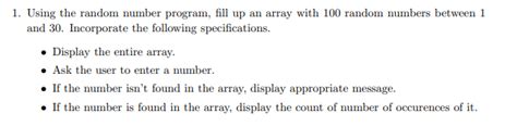 Solved 1 Using The Random Number Program Fill Up An Array