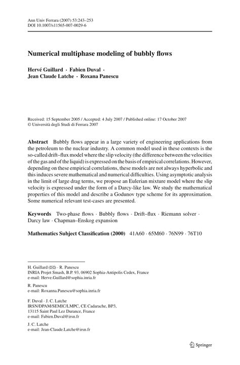 PDF Numerical Multiphase Modeling Of Bubbly Flows