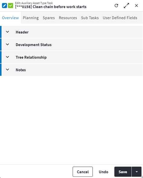 Auxiliary Asset Type Task Screen