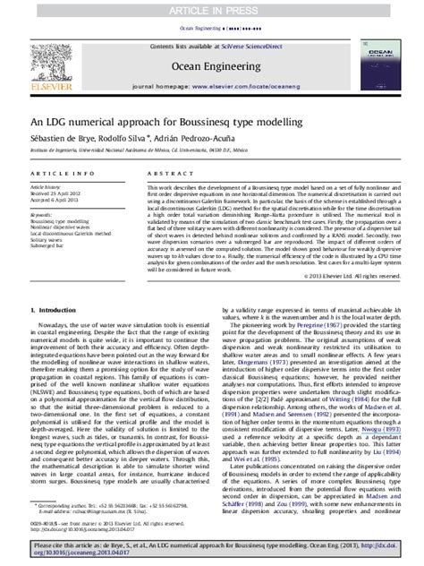 Pdf An Ldg Numerical Approach For Boussinesq Type Modelling Rodolfo