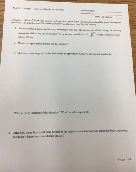 Solved Math 112 Written Homework Graphs Of Functions