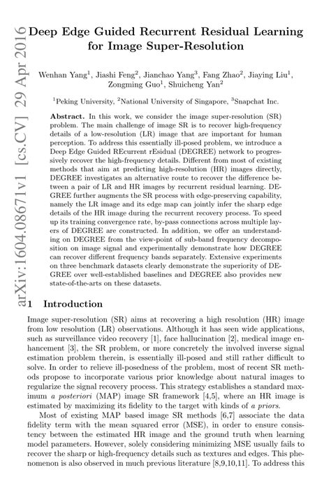 PDF Deep Edge Guided Recurrent Residual Learning For Image Super Resolution