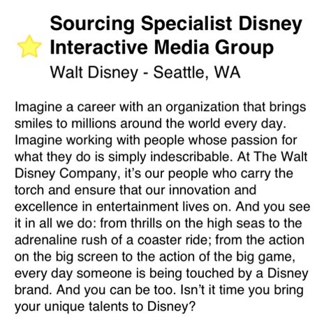 Sourcing Specialist Strategic Marketing And Online Media Job At Disney