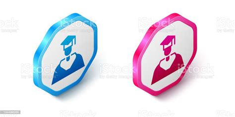 흰색 배경에 격리 된 등색 대학원 및 졸업 캡 아이콘 육각 버튼 벡터 3차원 형태에 대한 스톡 벡터 아트 및 기타 이미지 3차원 형태 공부 교육 Istock