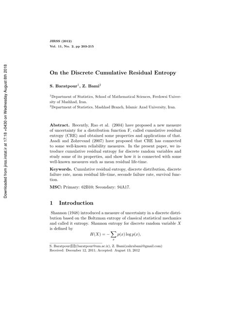 pdf on the discrete cumulative residual entropy