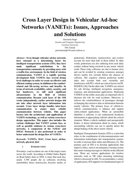 Pdf Cross Layer Design In Vehicular Ad Hoc Networks Vanets Issues