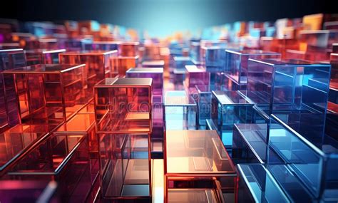 3d Rendering Of Abstract Geometric Composition With Glass Cubes In Blue Light Stock Illustration