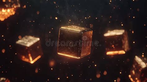 Against A Dark Cyberspace Backdrop Golden Digital Cubes Glow With Yellow Cyber Energy Creating