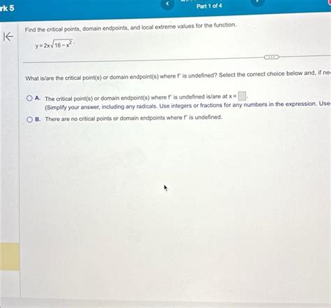 solved find the critical points domain endpoints and local
