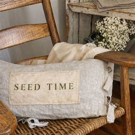 Seed Time Lumbar Pillow Cover With Ticking Stripe Insert Antique