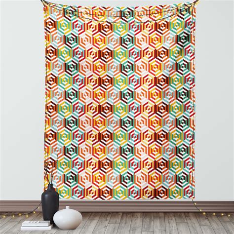 Geometric Tapestry Abstract Cubes Isometric Hexagonal Shaped Pattern Colorful Retro Design