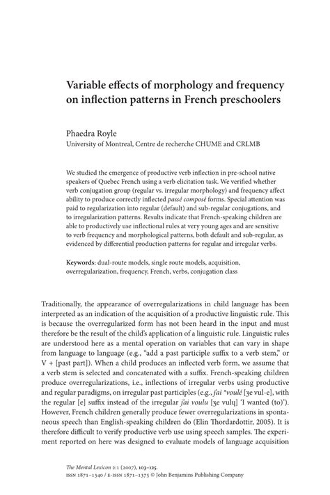 Pdf Variable Effects Of Morphology And Frequency On Inflection