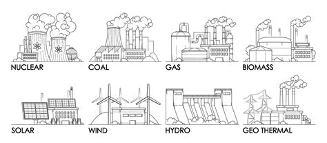 Ilustraciones De Los Tipos De Generación De Electricidad Incluido El