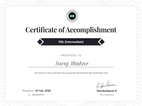 Sql Certification Hackerrank Datamanagement Learning Careergrowth