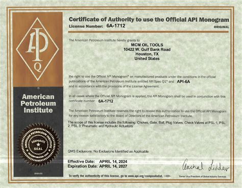 Mcm Oil Tools Api Certificate 6a 1712 Mcm Oil Tools