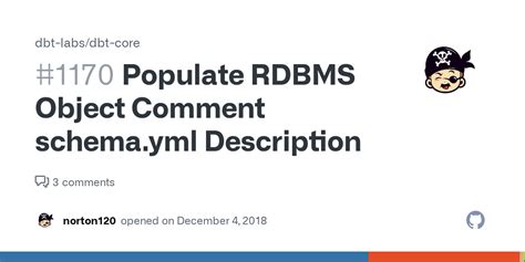 Populate Rdbms Object Comment Schema Yml Description Issue Dbt Labs Dbt Core Github