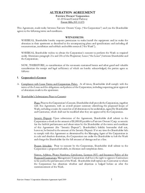 Fillable Online Alteration Agreement Fax Email Print Pdffiller