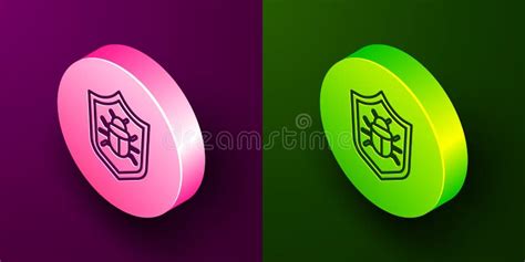Isometric Line System Bug Concept Icon Isolated On Purple And Green Background Code Bug Concept