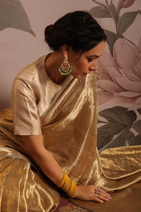 Butter Tan Brocade Tissue Silk Handwoven Banarasi Saree Sumangal Banaras