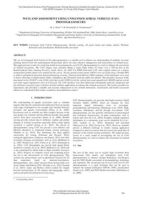 Pdf Wetland Assessment Using Unmanned Aerial Wetland Assessment