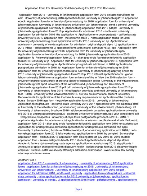 Fillable Online Ebsv Application Form For University Of Johannesburg For 2016 Pdf