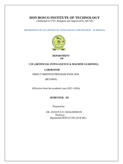 Object Oriented Programming With Javalab Manual 3th Sem Pdf