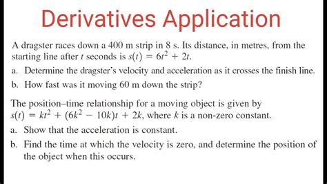Position Velocity And Acceleration Using Derivatives To Analyze The