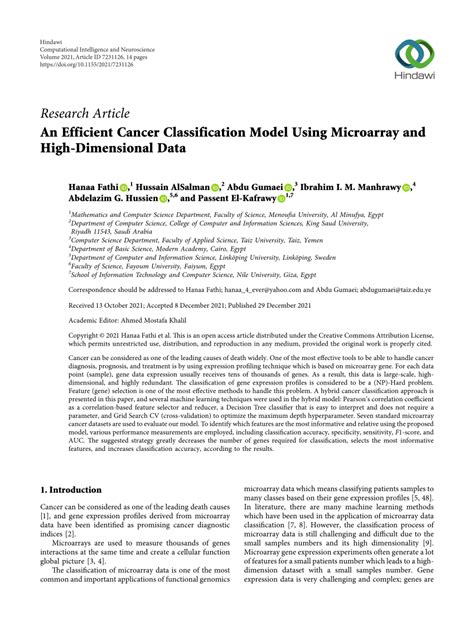 Pdf An Efficient Cancer Classification Model Using Microarray And