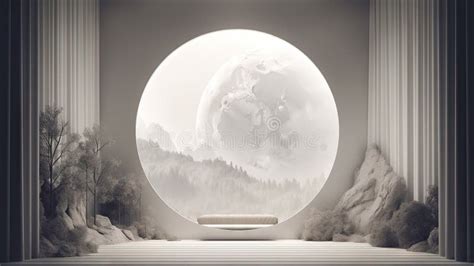 Interior With Circular Architecture Form In D Style Abstract Room With Arc Element And Trees