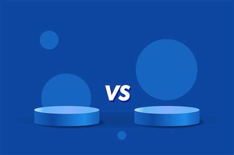파란색 빈 연단 또는 받침대가 있는 Vs 기호 배경 스포츠 대결 무술 전투 경쟁 또는 도전 벡터에 추상 원 프리미엄 벡터