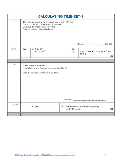 12 Calcuating Time Set 1 Qp Ms Pdf