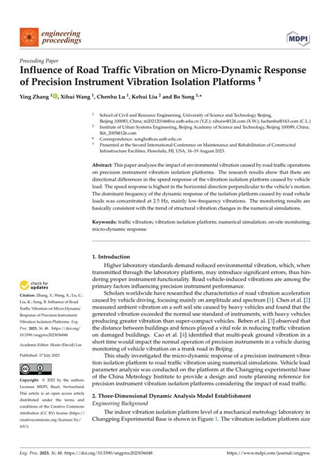 Pdf Influence Of Road Traffic Vibration On Micro Dynamic Response Of Precision Instrument